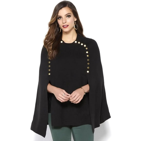 IMAN | Jackets & Coats | Iman Global Chic Black Pancho With Chrome ...